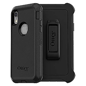 OtterBox iPhone XR Defender Series Case - BLACK, rugged & durable, with port protection, includes holster clip kickstand