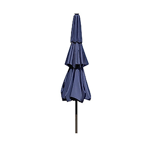 Boyel Living 11ft 3-Tier Patio Umbrella Outdoor Patio Table Umbrella Large Umbrella Pool Umbrella With 32 Led Lights For Deck, Pool, Garden, Patio-Navy Blue