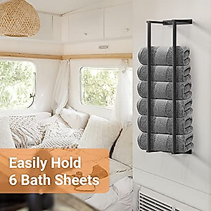 Upgraded Wall Towel Rack for Rolled Towels with 2 Hooks, Bathroom Towel Storage Wall Mounted, Modern Stainless Steel Wall Towel Rack for Small Bathroom Wall Organizer for Small RV Camper
