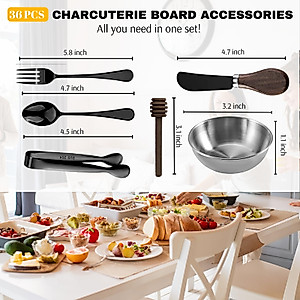 Charcuterie Boards Accessories Utensils, Cheese Knife Set, Charcuterie Bowls, Cheese Markers for Charcuterie Board, Mini Serving Tongs Spoons and Forks Honey Dipper for Pastry Wedding Gift Black