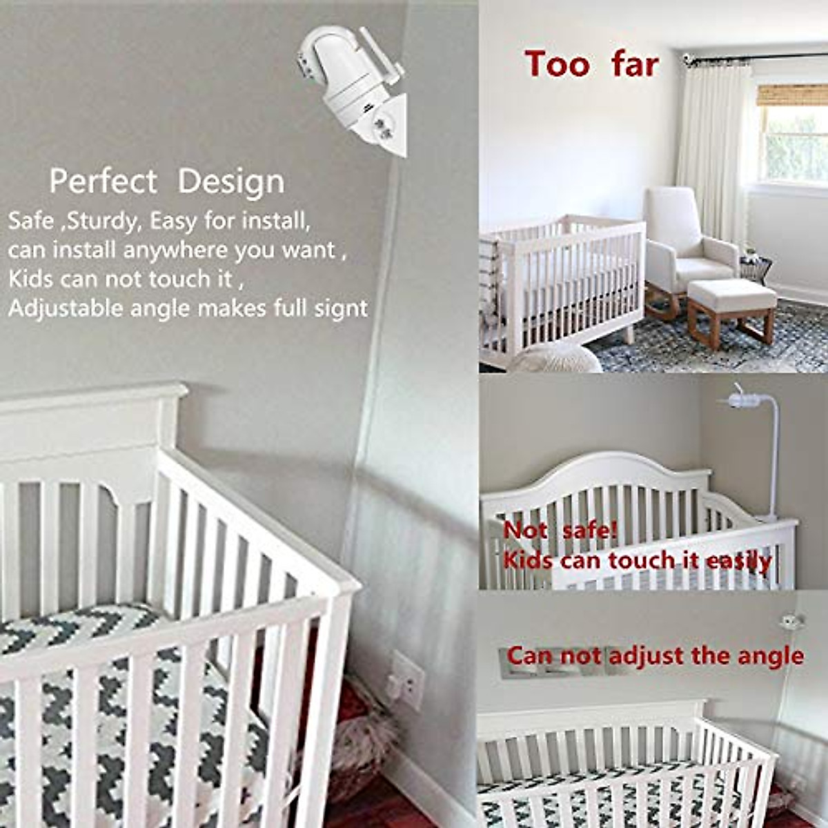 Baby Monitor Wall Mount for Infant Optics DXR-8,Adjustable Angle Mounting Brackets for Motorola,Babysense,HelloBaby and Most Universal Monitors Camera,Aluminum Alloy Material(White)