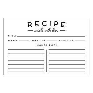 Set of 50 Premium Recipe Cards - 4x6 Double Sided - Black and White Modern Style