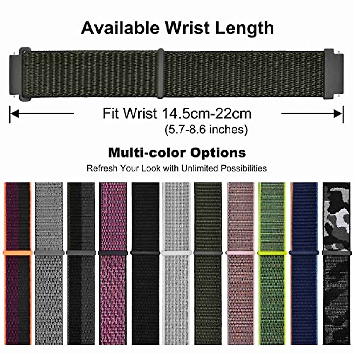 WOCCI 18mm Adjustable Nylon Watch Band, Quick Release Sport Loop Strap (Army Green)