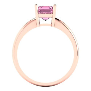 Clara Pucci 1.0 ct Asscher Cut Solitaire Pink Simulated Diamond Engagement Bridal Promise Anniversary Ring 18K Rose Gold Size 5.5