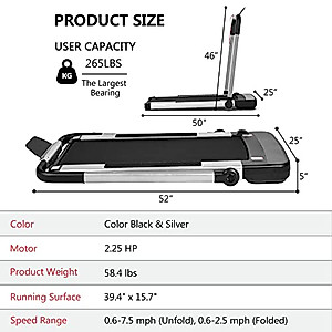 Fophet2 in 1 Under Desk Treadmill, 2.25HP Folding Walking Running Machine Installation-Free, with Remote Control, APP Control, and LED Display Walking Jogging for Home and Office Workout