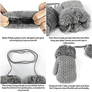 Toddlers Winter Thermal Knitted Mittens - Fleece Lined Warm Thicken Gloves with String for Boys Girls 1-4Yrs