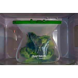 SNAPBAG Microwave Steamer, Vegetable Steamer & Food Storage Containers, Reusable Bags are made of 100% Platinum Silicone, GRIPSTIC Eco Friendly Products, Great Freezer Bags, Multi-Size 3-Pack