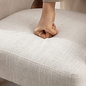 DM Furniture Linen Dining Chairs Set of 4 Upholstered Accent Chairs Side Chair with Wood Legs for Living Room/Dining Room/Bedroom/Restaurant, Cream