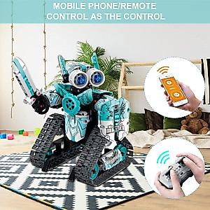 UNIQUE KIDS Building Remote Control STEM Building Kit for Boys 8-12 Tracked Racer Car/Tank/Robot 3 in 1 Educational Toys for 6 7 8 9 10 11 12 + Year Old Boys and Girls Birthday Gifts for Kids (Blue)