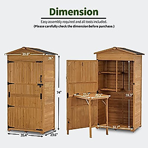 MCombo Large Outdoor Storage Cabinet with Folding Table, Oversize Garden Tool Shed with Shelves, Tall Outdoor Storage Shed with Lock for Patio and Yard (35.4x23.6x74 inch) 1965 (Natural)