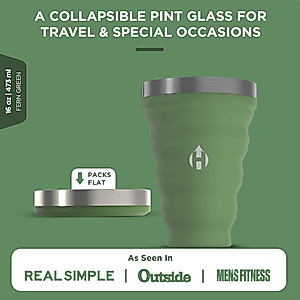 HYDAWAY Collapsible Pint - 16 oz, Silicone & Steel Rim I Collapsible Cup for Beer, Water & Soda, Portable Drinking Cup for Party, Camping, Backpacking & Hiking, Folding Travel Cups Collapse to 1-inch