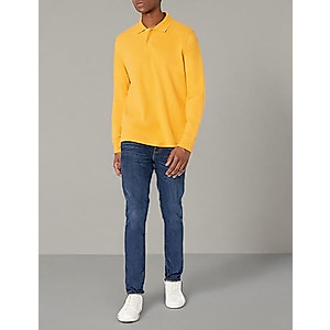 Amazon Essentials Mens Long Sleeve Polo Shirt with Collar, Regular-Fit Pique, Dark Yellow, Large