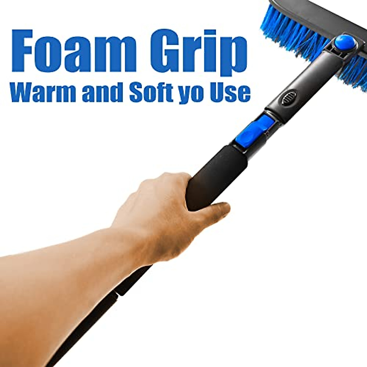 WESBRITE Car Snow Brush and Detachable Ice Scraper with 38inch Long Handle, Foam Handle, Non-Scratch Windshield Brush with 180°Rotating Brush Head,Car Snow Remover for Truck,SUV,RV and More
