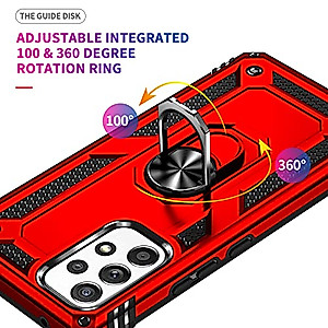 YZOK Case for Samsung Galaxy A53 Case,with HD Screen Protector, [Military Grade] Ring Car Mount Kickstand Hybrid Hard PC Soft TPU Shockproof Protective Case for Samsung A53 (Red)