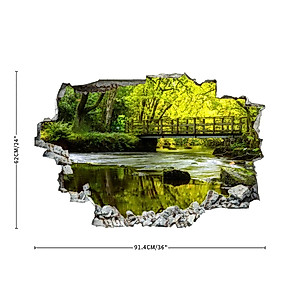 Scotland Rivers Bridges Stones River Forth Moss Wall Decal Landscape 3D Break Through Wall Sticker Removable Funny Wall Art Decal Christmas Home Decor Vinyl Mural for Boy Kids Room Living Room