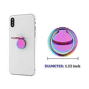 lenoup Rainbow Cell Phone Ring Stand Holder,Purple Multicolor Ring Grip Kickstand,360 Rotation Metal Finger Ring for Almost All Phones,Pad
