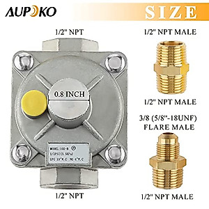 Aupoko 1/2" Natural Gas Pressure Regulator with Sealing Ring, Interchange Pressure Regulator with 1/2" FPT Thread Fits Natural Gas and Liquefied Gas, NG 4" WC Out/LPG 10" WC Out