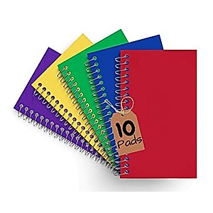 1InTheOffice Wirebound Spiral Memo Books, Memo Pads, 3" x 5", College Ruled, Small Notepad 3x5, Assorted, 75 Sheets/Pad, 10 Pads/Pack