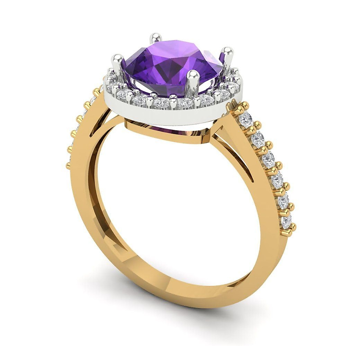 Clara Pucci 2.37ct Round Cut Solitaire Halo Natural Amethyst gemstone designer Modern Statement Accent Ring 14k Yellow & White Gold