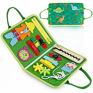 beefox Busy Board Montessori Toys for 1 2 3 4 Year Old -Fine Motor Skills & Travel Essentials Toys - Preschool Learning Activities Educational Gift for Toddlers (Dinosaur)