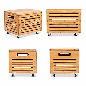 BirdRock Home Rolling File Storage Organizer Box with Lid (NEW VERSION) - Bamboo - Decorative Wood Hanging Filing & Storage Office Box - Letter/Legal - Strong Durable - Toys Blankets Binders - Natural