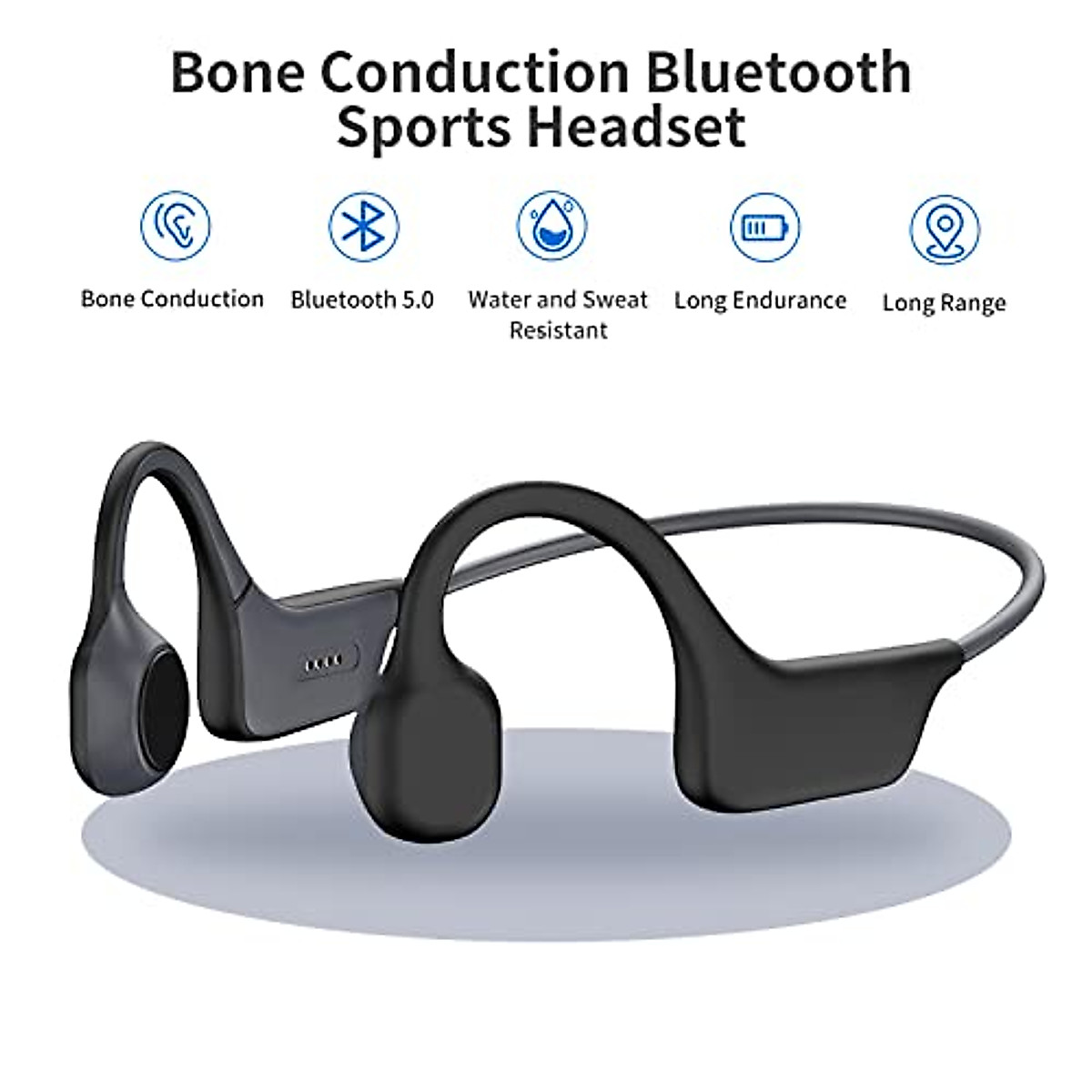 Somune Wireless Bone Conduction Headphones, Open-Ear Bluetooth Sport Headphones, Rainwater Waterproof, Built-in Mic Wireless Earphone for Running Cycling Yoga Hiking Driving Travel
