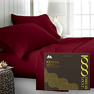 Mayfair Linen 100% Egyptian Cotton King Bed Sheets - 1000 Thread Count 4-Piece King Sheet Set, Sateen Weave Luxury Hotel Sheets, Cooling Bedsheet, 16" Deep Pocket (Fits Upto 18" Mattress) - Burgundy