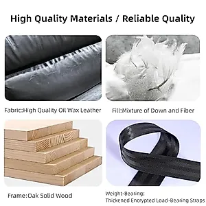 PQXM Oil Wax Leather Accent Chair, 33.5" W Solid Wood Upholstered Accent Chair for Living Room, Bedroom, Lounge, Balcony (Dark Olive)