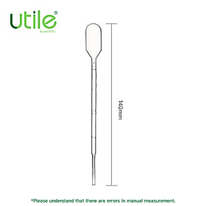 Utile 100pcs of Sterile Transfer Pipettes, Essential Oil Pipettes, Cap.3ml with 140mm Length, Low-Density Polyethylene Material, Individual Peel-Pack, 4320.0313.100