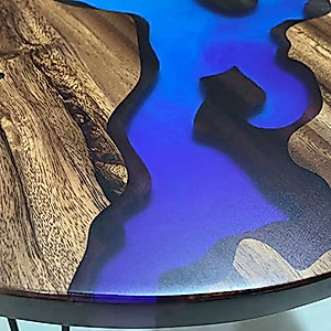 Aurtem Modern Round Coffee Table with Blue Epoxy Home Furniture Household Essential Coffee Table Sturdy Wooden, Resin Console Table Accent Piece for Your Living Room and Office (24''X24'')