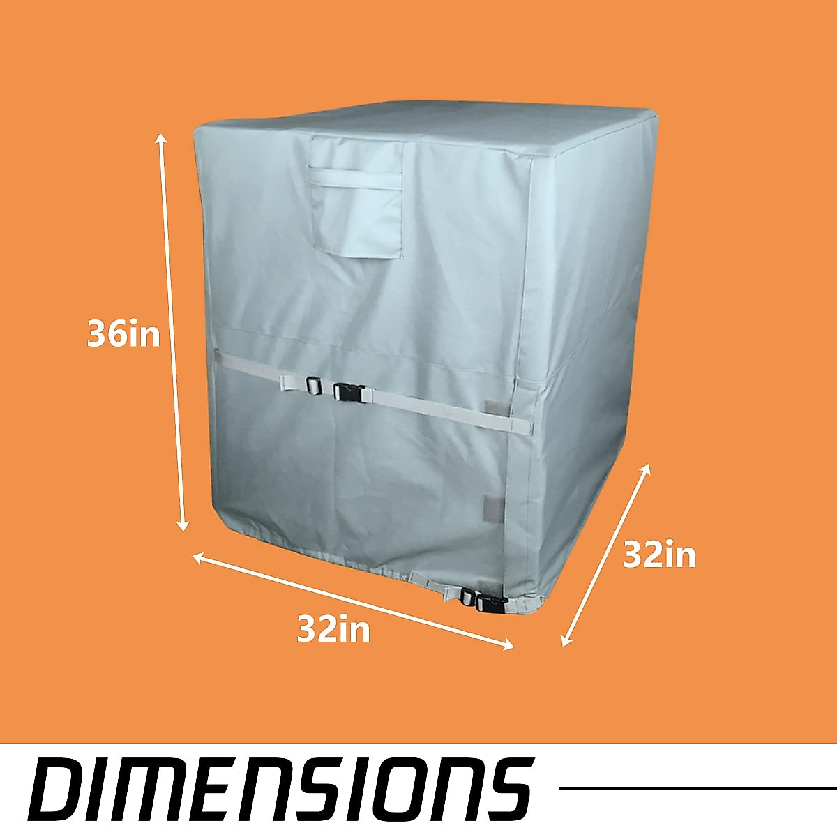 LBG Products Square Air Conditioner Cover for Central AC Outdoor Condenser Units, Heavy Duty All Weather Protection, 32L x 32W x 36H inches,Grey Color with Light Blue