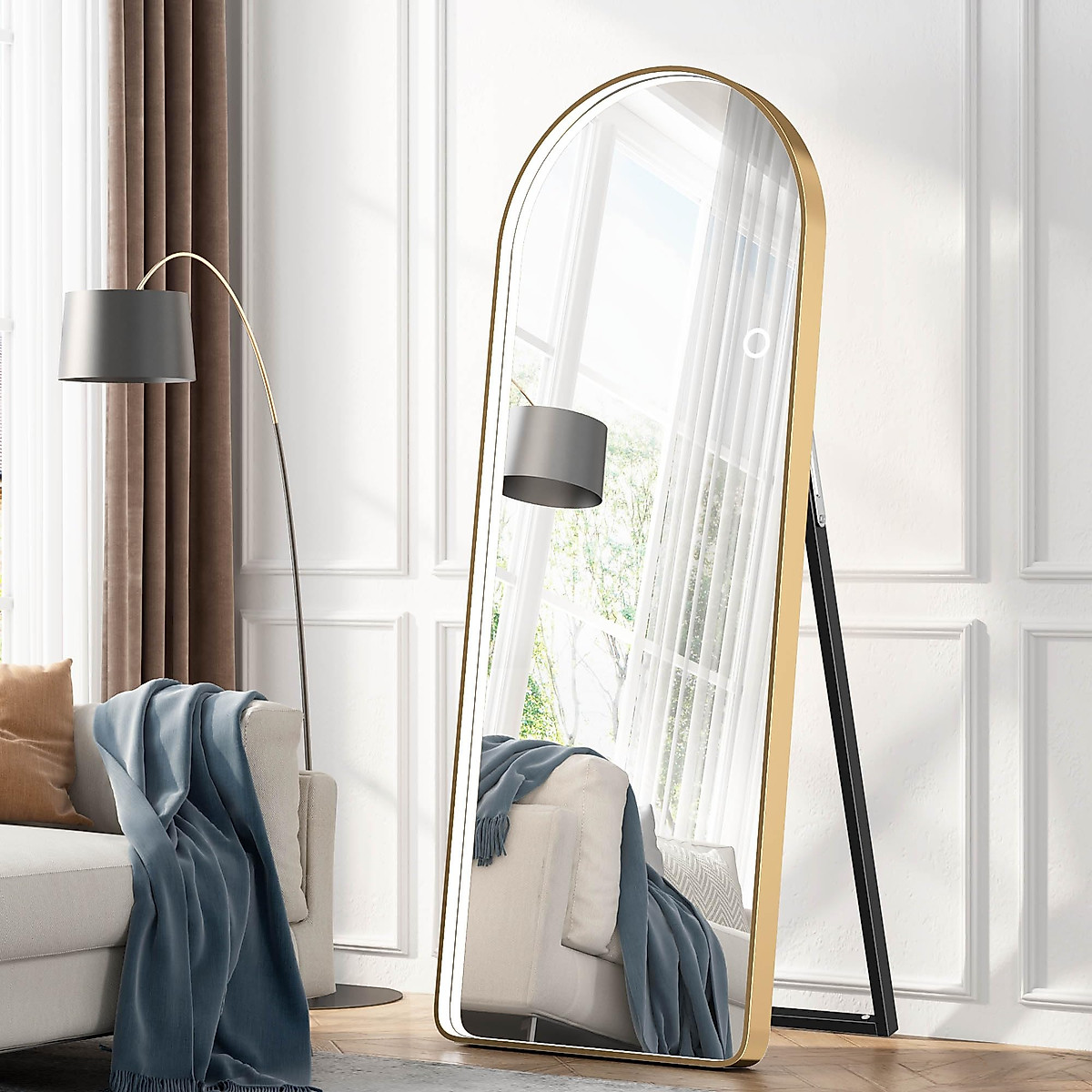 Wellynap 64"x21" LED Mirror Full Length Dressing Mirror, Arched Full Length with Stand, Gold Floor Mirror Freestanding, Modern Simple Home Decor for Bedroom Living Room (Gold)