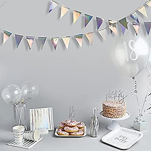 40 Ft Iridescent Triangle Banner Flag Double Sided Metallic Holographic Paper Pennant Bunting Garland for Birthday Anniversary Engagement Wedding Bridal Baby Shower Graduation Hen Party Decorations
