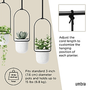 Umbra Triflora Hanging Planter for Window, Indoor Herb Garden, White/Black, Triple