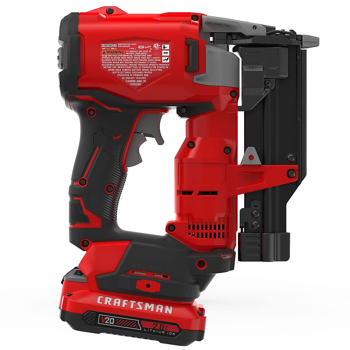 CRAFTSMAN V20 Pin Nailer Kit, 23 Gauge, Cordless, Battery and Charger Included (CMCN623C1)