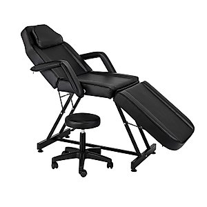 Tattoo Chair with Stool Message Bed Spa Salon Table Facial Chair for Client Esthetician White Max Weight Capacity 330lbs Black
