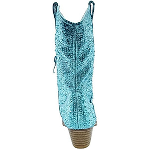 Forever Girls/Kids Rhinestone Western Cowgirl Cowboy Pointed Toe Low Heel Boots River-11K Blue 2