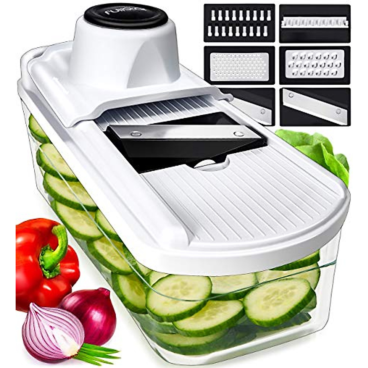 Fullstar Mandoline Slicer Vegetable Slicer and Vegetable Grater - Potato Slicer Food Slicer Veggie Slicers Mandoline Slicer Cutter Grater - Veggie Slicer Onion Slicer Fruit Slicers for Fruits