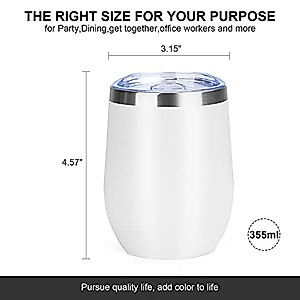 MEZMUT 12 Oz Insulated Wine Tumbler with Lid Double Wall Vacuum Stainless Steel Wine Glass Coffee Mug Insulated Tumbler Cup for Champaign, Cocktail, Beer (White, 1 Pack)