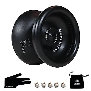 Yomega Maverick - Professional Aluminum Metal Yoyo for Kids and Beginners with C Size Ball Bearing for Advanced yo yo Tricks and Responsive Return + Extra 2 Strings & 3 Month Warranty (Black)