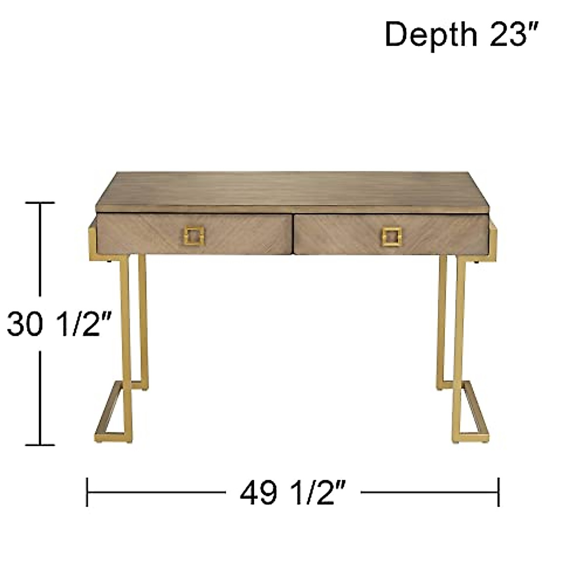 Coast to Coast Wheaton Modern Metal Ash Wood Rectangular Writing Desk 49 1/2" x 23" with 2-Drawer Gold Brown Open Leg for Living Room Bedroom Bedside Entryway House Balcony Office Bathroom