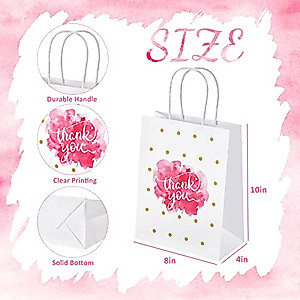 80 Pcs Thank You Gift Bags with Handles Pink Paper Bags for Small Business 8 x 4 x 10 Inch Small Paper Bags with Handles Retail Bags Thank You Bags for Boutique, Business, Wedding Favors, Gifts
