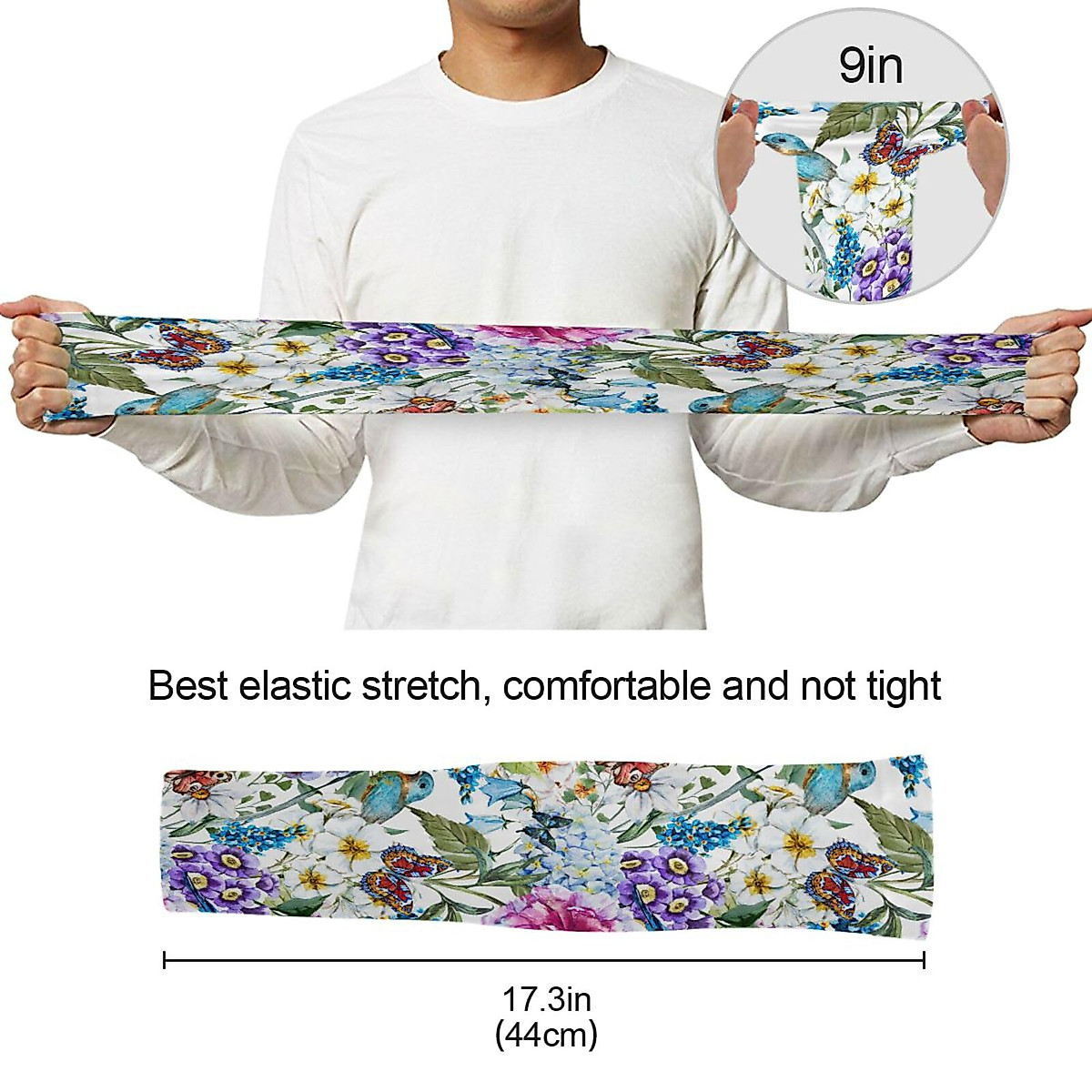 JUNZAN Gardening Arm Sleeves Farm Sun Protection Cooling Sleeves for Women Men with Thumb Hole Floral Flowers