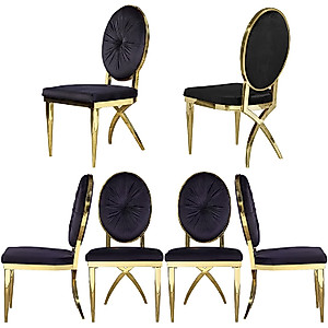 ACEDÉCOR 7 Pieces Dining Set for 6, Modern Dining Room Table with Gold U-Base White Dining Table, Black Velvet Upholstered Dining Chairs (White Dining Table+6 Black Dining Chairs)