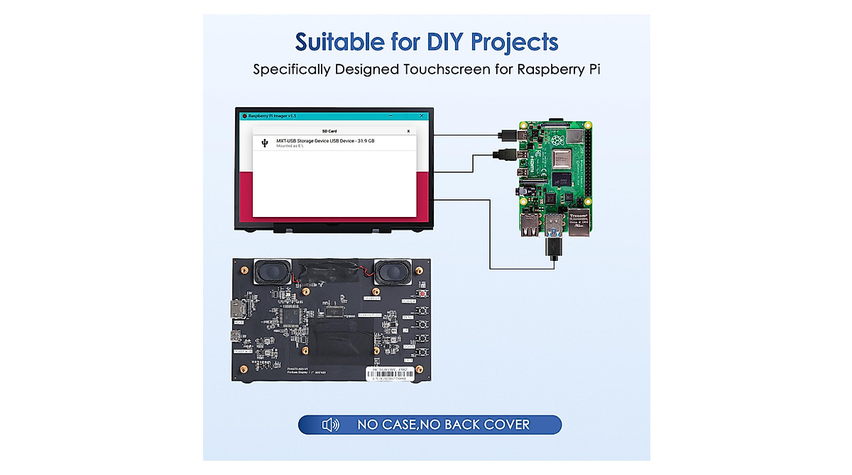 HMTECH 7'' Raspberry Pi Screen - Compact HDMI Monitor with Dual Speakers