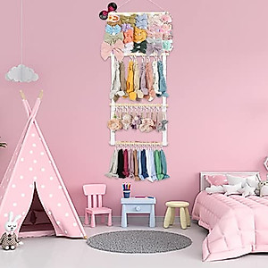 Watbeyoz Headband Hair Bows Holder Organizer for Girls，Hanging Baby Headband Holder Storage Organizer Wall Decor for Toddler Girls Room Door,Closet,Wall (White)