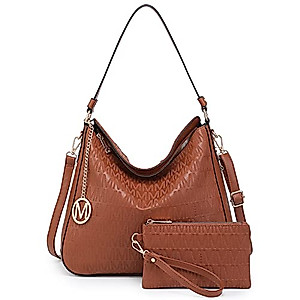 Women Large Tote Bag PU Leather Handbags Fashion Hobo Shoulder Purse with Wallet（Brown）