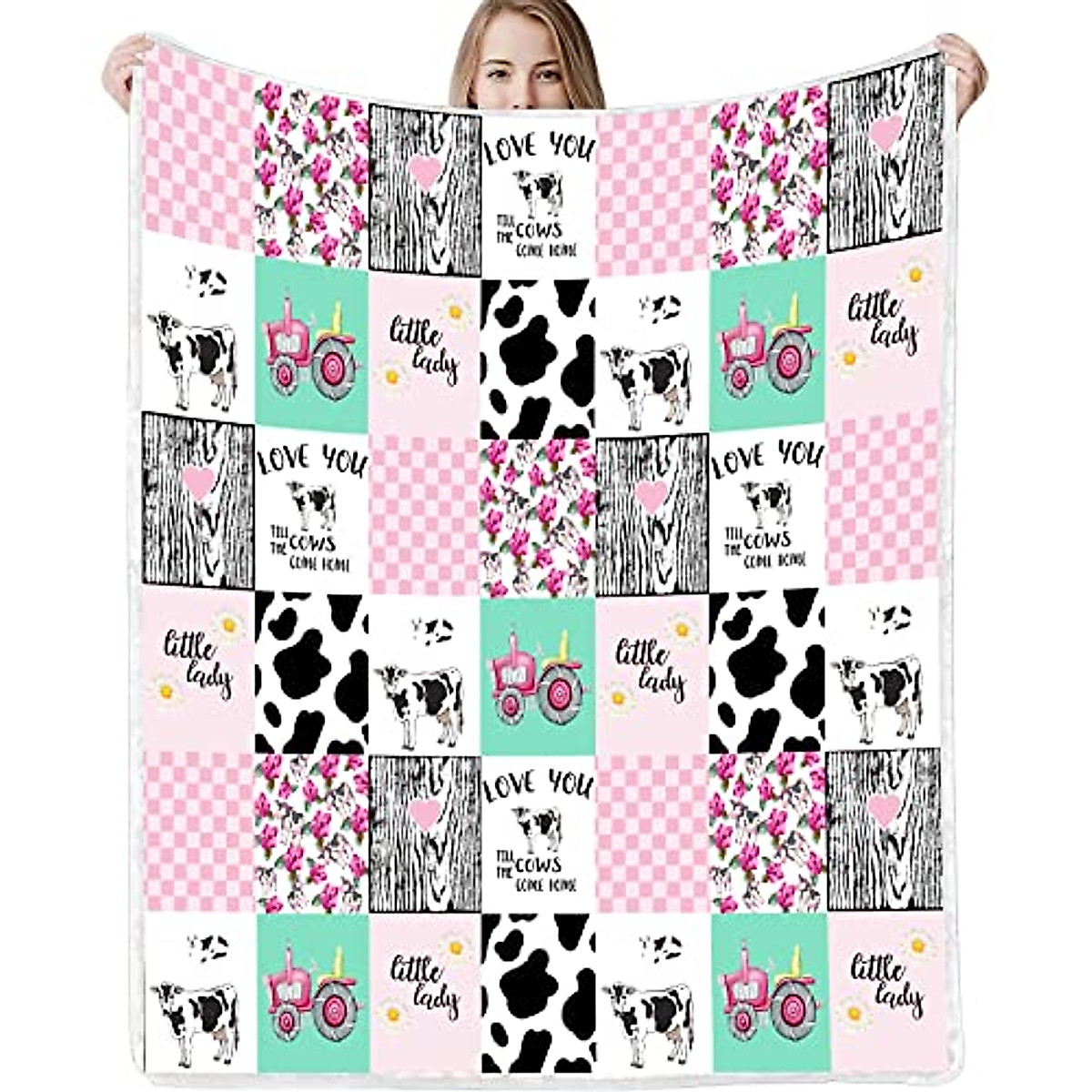 Cow Blanket Cute Cow Print Blanket Cow Beding Sherpa Fleece Throw Blanket Farm Animals Blanket Warm and Plush Cow Print Throw Blankets for Bed Sofa（Pink，(40 x 50 in)）