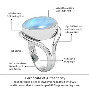 JEWELOPORIUM 925 Sterling Silver Ring for Women Size 8.5 White Natural Rainbow Moonstone Stone Solitaire Silver Ring Christmas - Gift Costume Jewelry