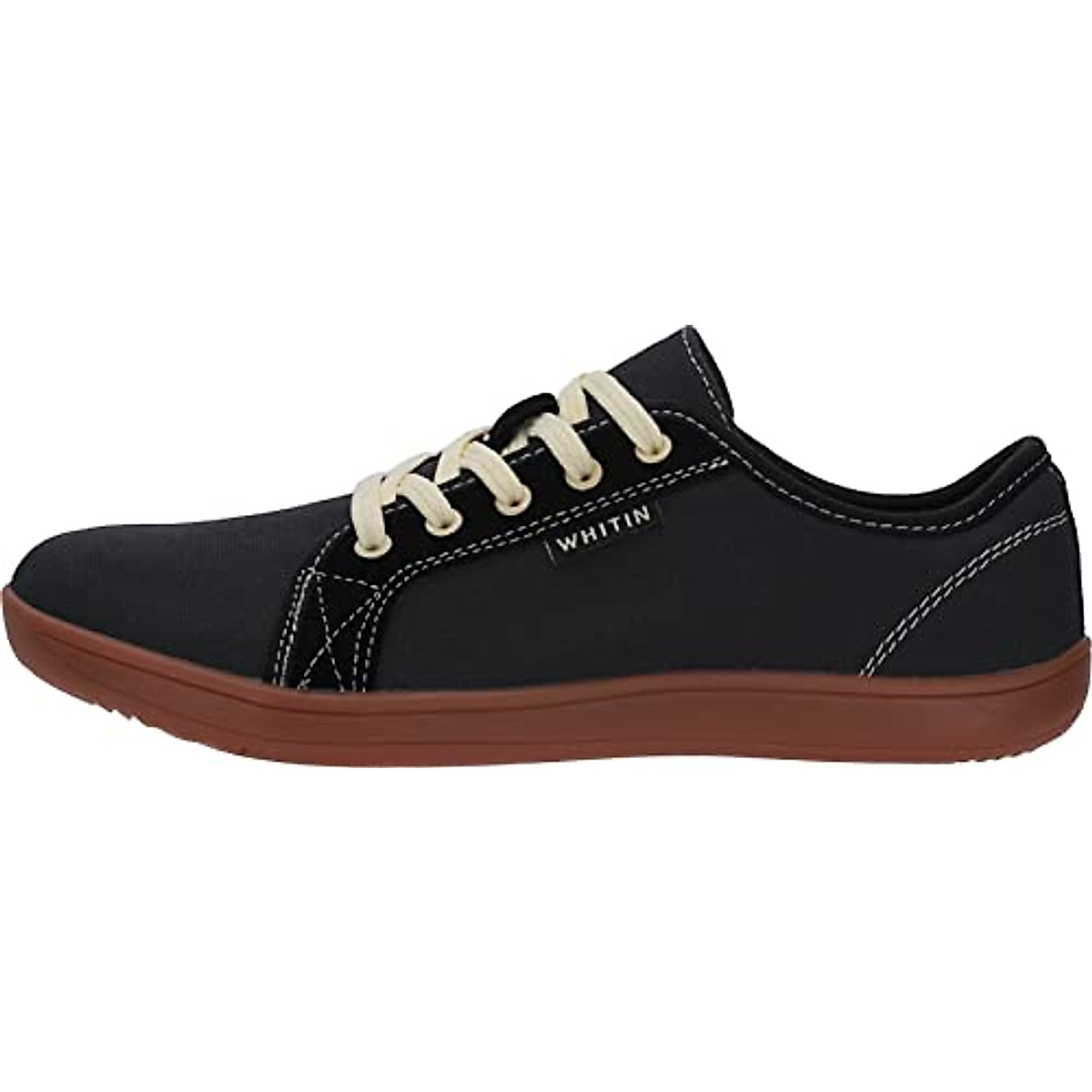 WHITIN Men's Extra Wide fit Casual Barefoot Sneakers Canvas Zero Drop Sole Size 12W Minimus Minimalist Laces Up Tennis Shoes Fashion Walking Lightweight Comfortable Black Gum 45